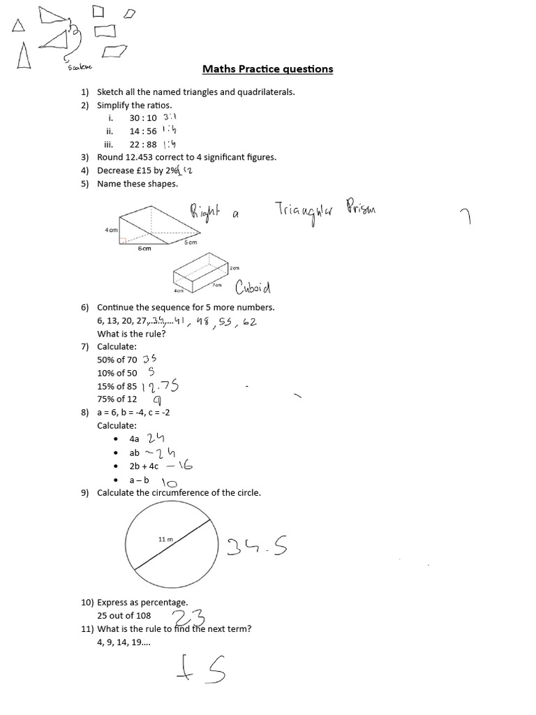 Maths Practice Questions | PDF