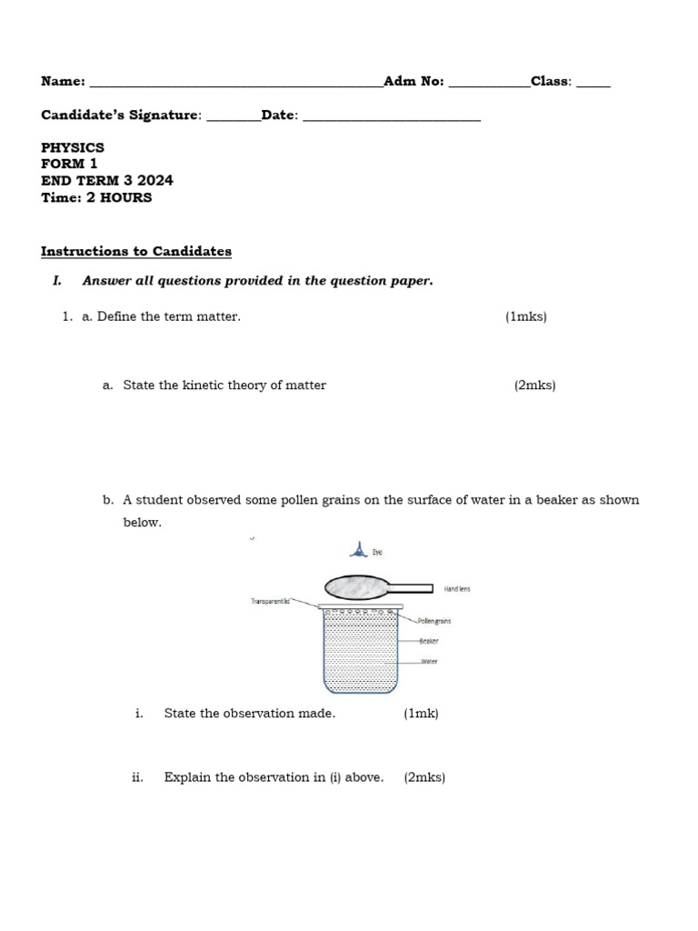 Physics Form 1 Holiday Assignment Trial 1 | PDF | Density | Force