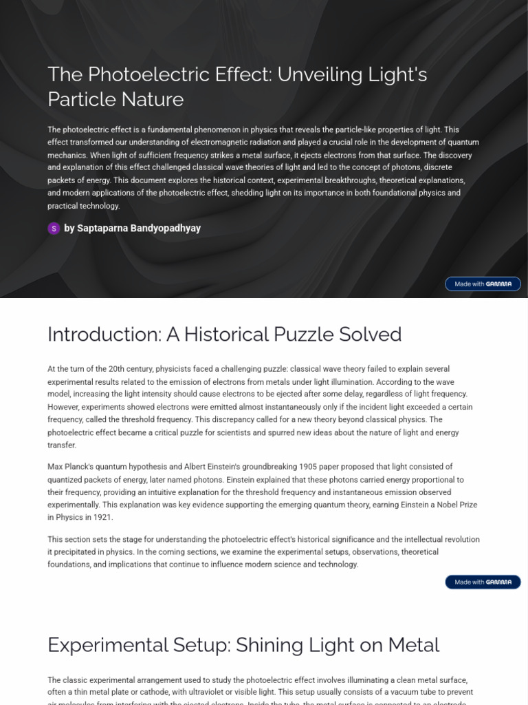 The Photoelectric Effect Unveiling Lights Particle Nature | PDF ...
