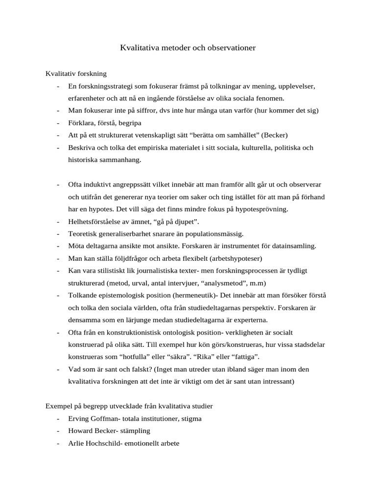 Kvalitativa metoder och observationer | PDF