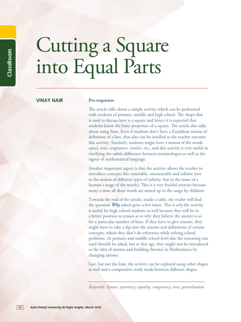 07 Cutting A Square Classroom | PDF | Shape | Triangle
