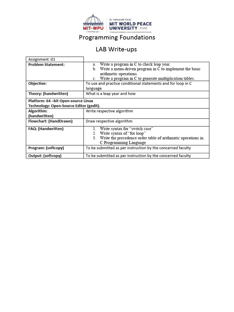 Programming Foundations LAB Write-Ups: Problem Statement | PDF | Computer Program | Programming