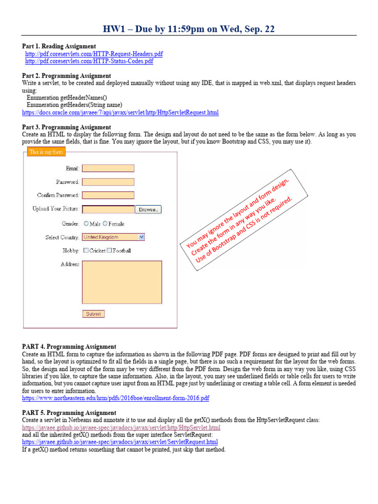 Servlet Programming and HTML Forms Assignment | PDF