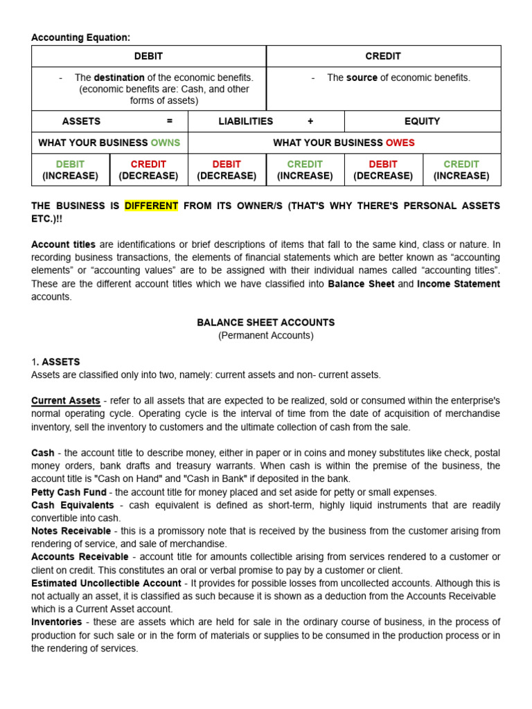 Basic Accounting Equation | PDF | Debits And Credits | Expense