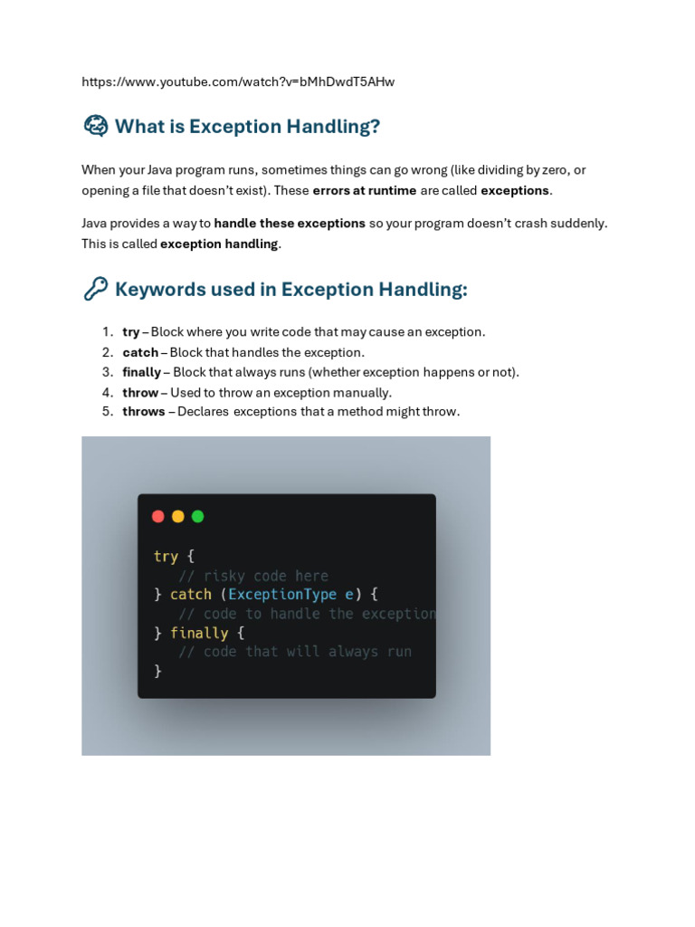 Exception With Previous Paper Question On Exception | PDF | Java (Programming Language) | Method ...