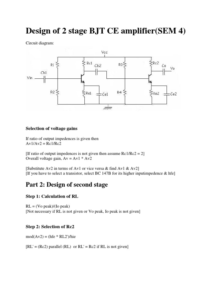 Design of 2 Stage BJT CE Amplifier | PDF | Bipolar Junction Transistor | Amplifier