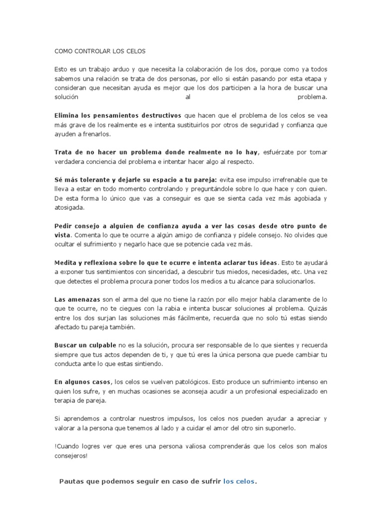 Como Controlar Los Celos | PDF | Autoestima | Sufrimiento