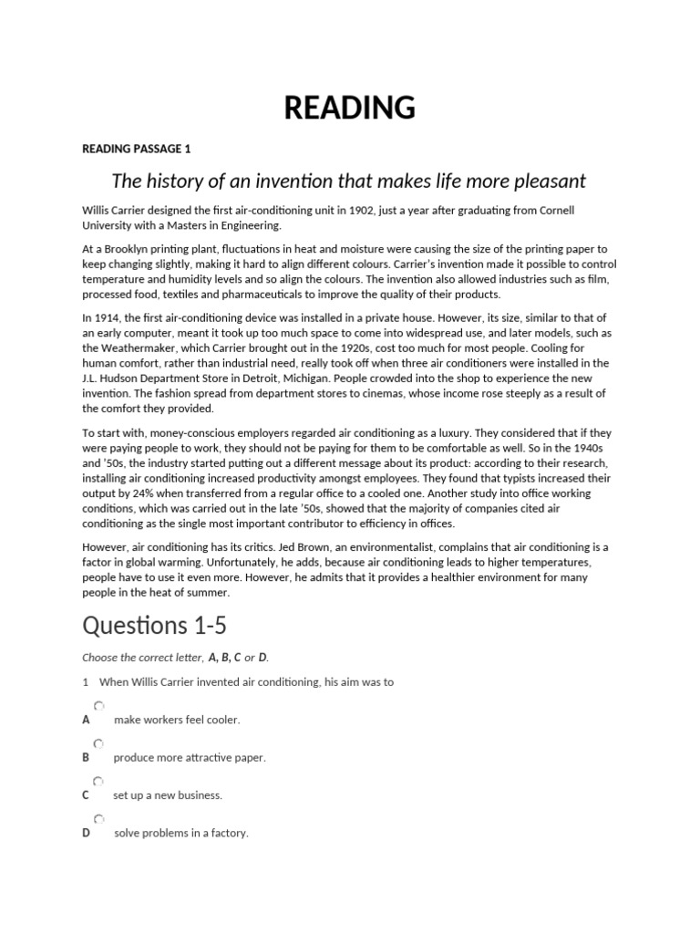 READING + LISTENING PRACTICE | PDF | Air Conditioning | Alternative ...