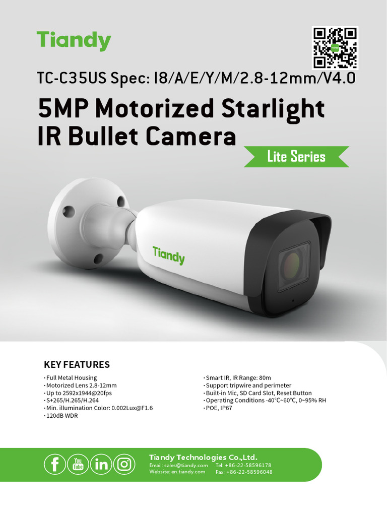 5MP Motorized Starlight IR Bullet Camera: TC-C35US Spec: I8/A/E/Y/M/2.8 ...