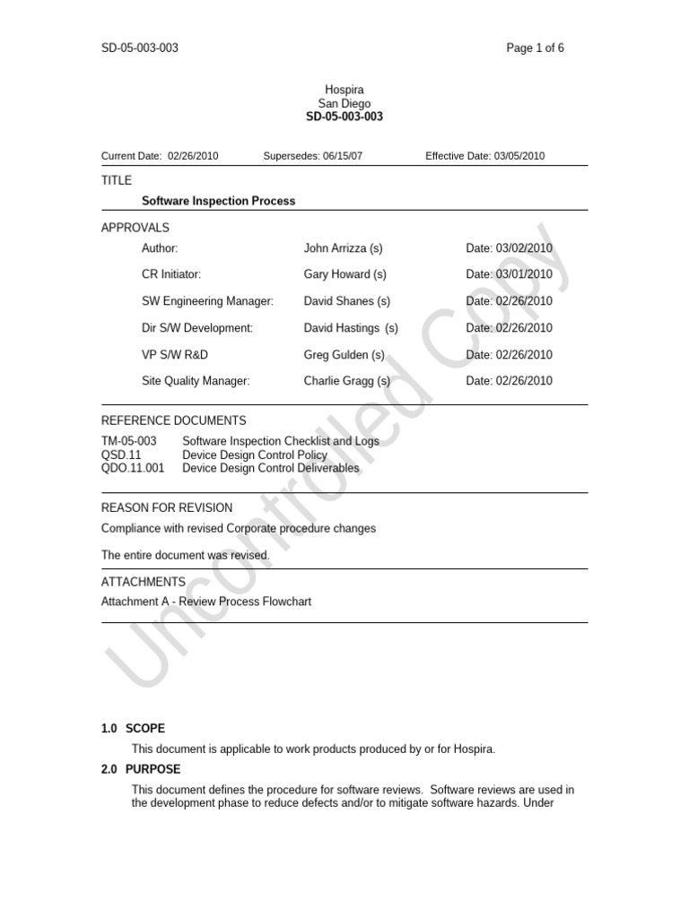 SD-05-003 Software Inspection Process | PDF | Software | Information ...