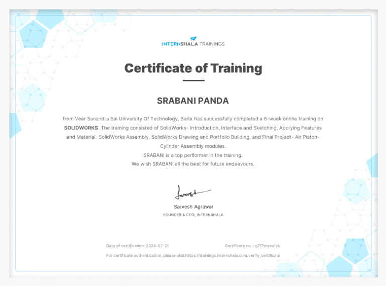 SOLIDWORKS Training - Certificate of Completion | PDF