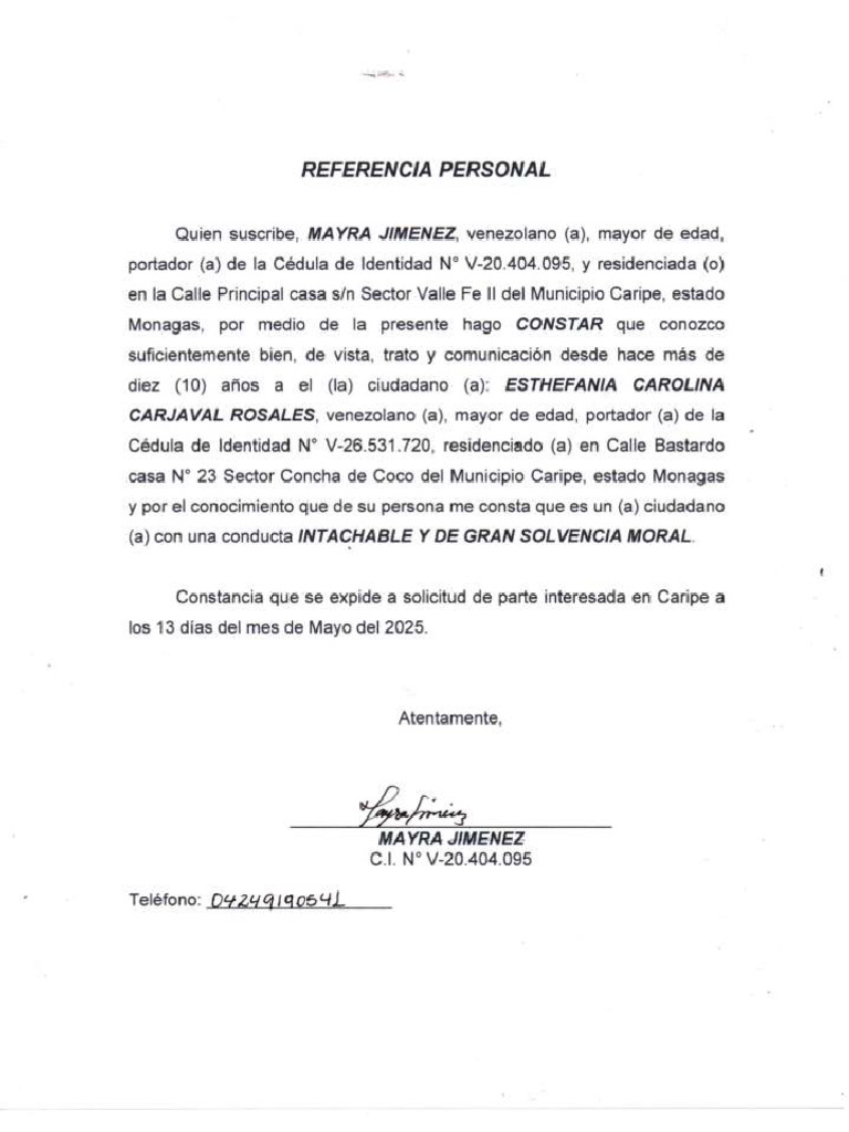 Referencia Personal Mayra | PDF