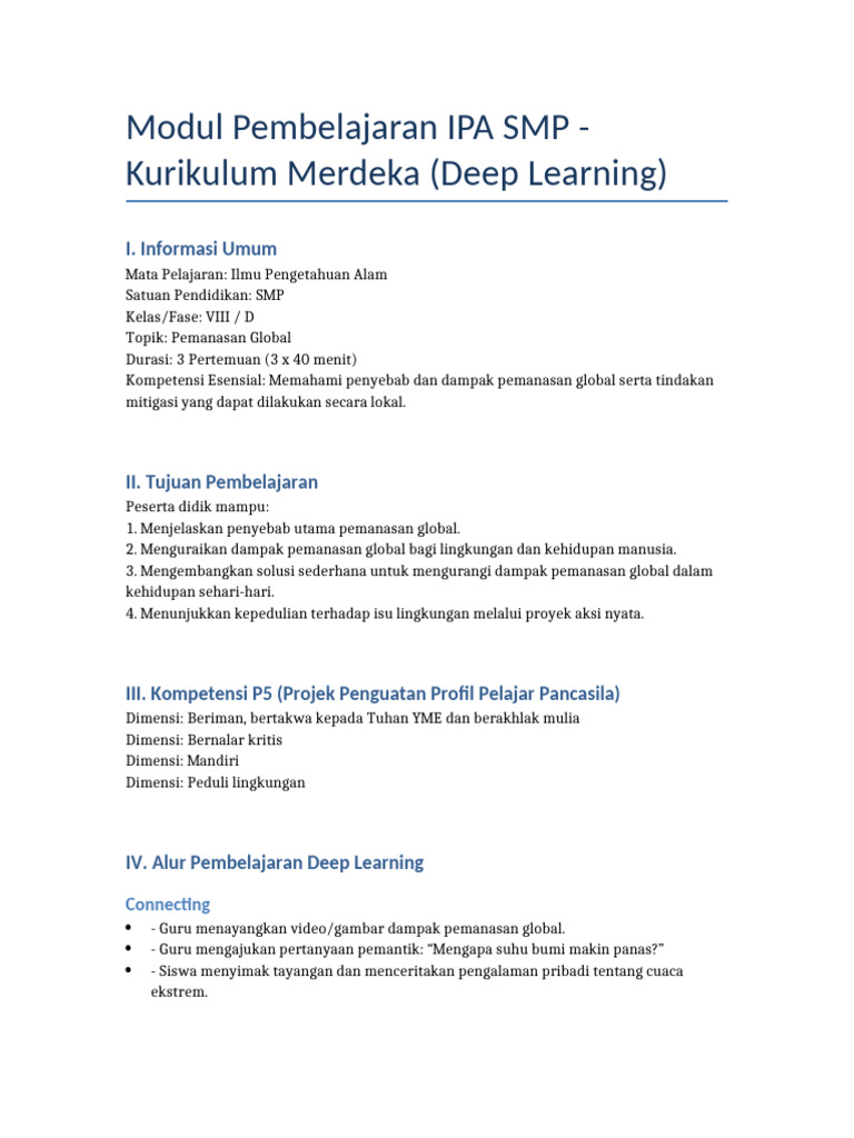 Modul IPA SMP Deep Learning Pemanasan Global | PDF