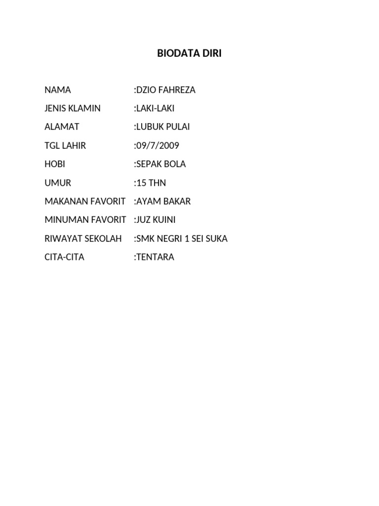 Biodata Dzio Fahreza: Cita-Cita Tentara | PDF