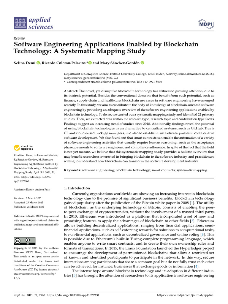 Software Engineering Applications Enabled by Blockchain SLR 2021 | PDF | Computing | Software ...