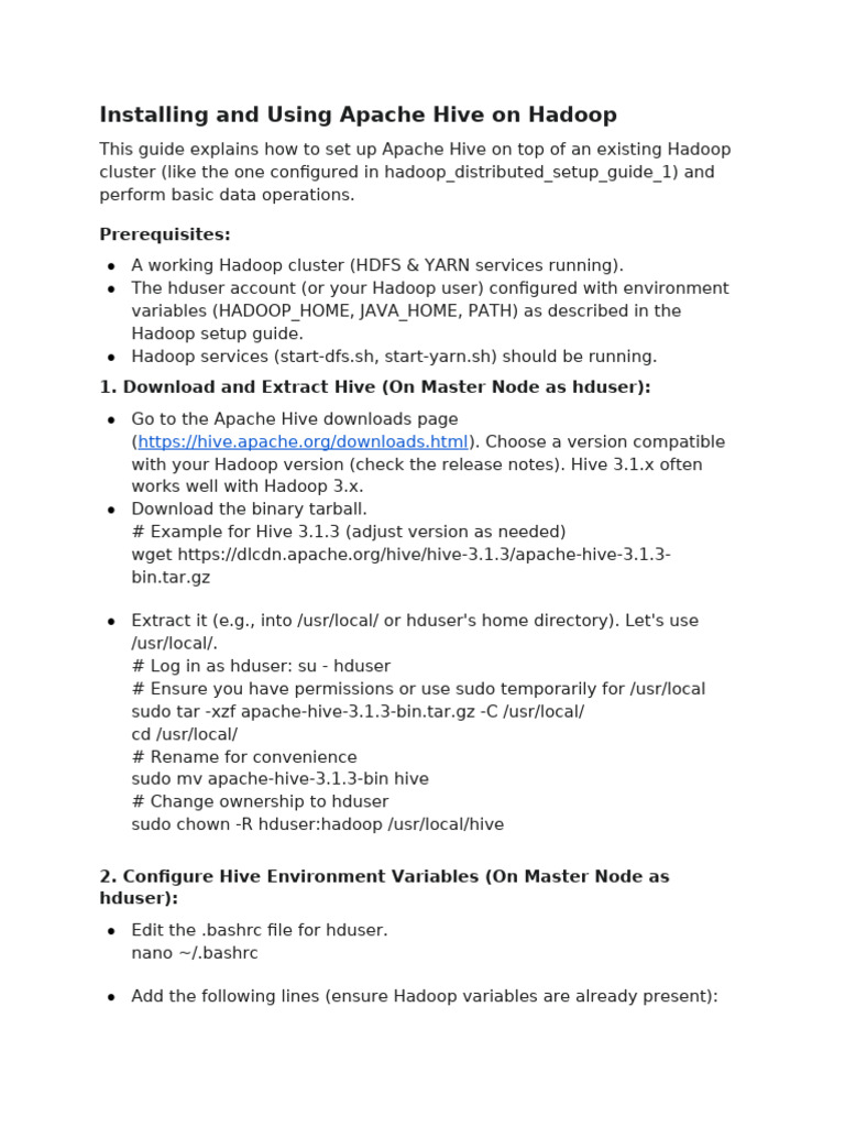 Apache Hive Installation and Basic Usage Guide | PDF | Apache Hadoop | Databases