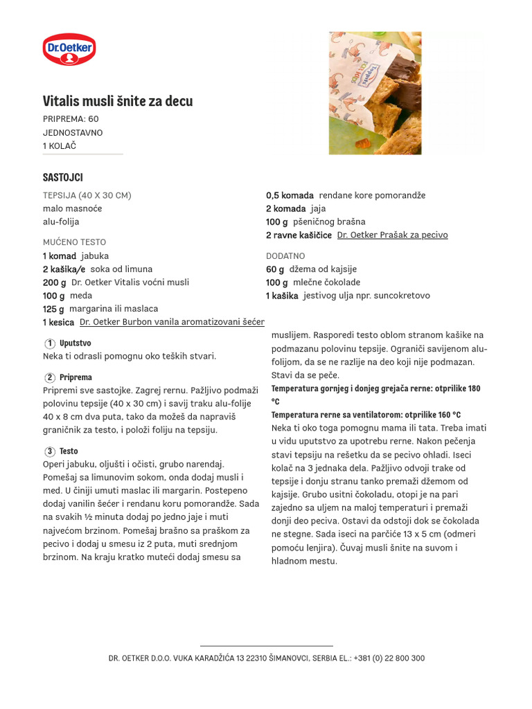 Vitalis Musli Šnite Za Decu Recept - Dr. Oetker | PDF