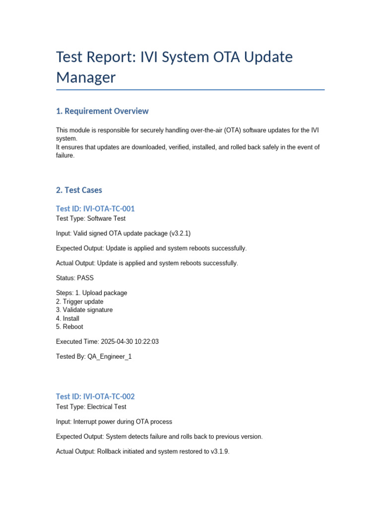 IVI Update Manager Test Report | PDF