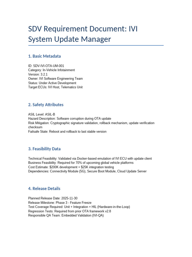 Test SDV IVI Update Requirements | PDF