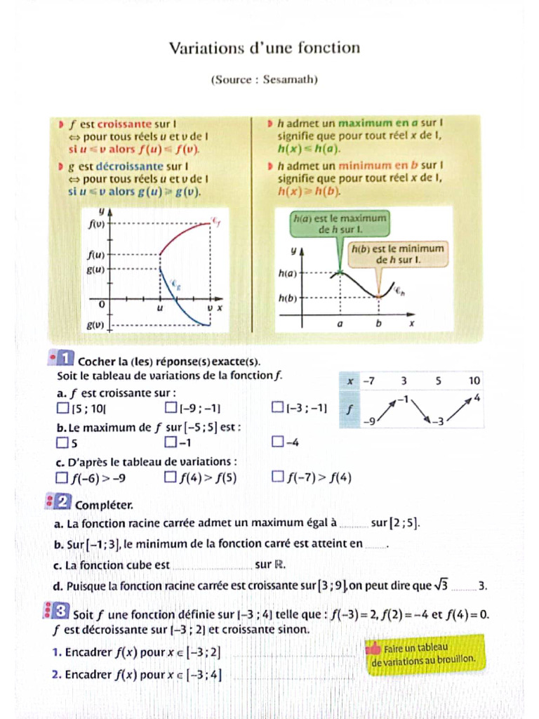 Variation D Une Fonction Cours | PDF