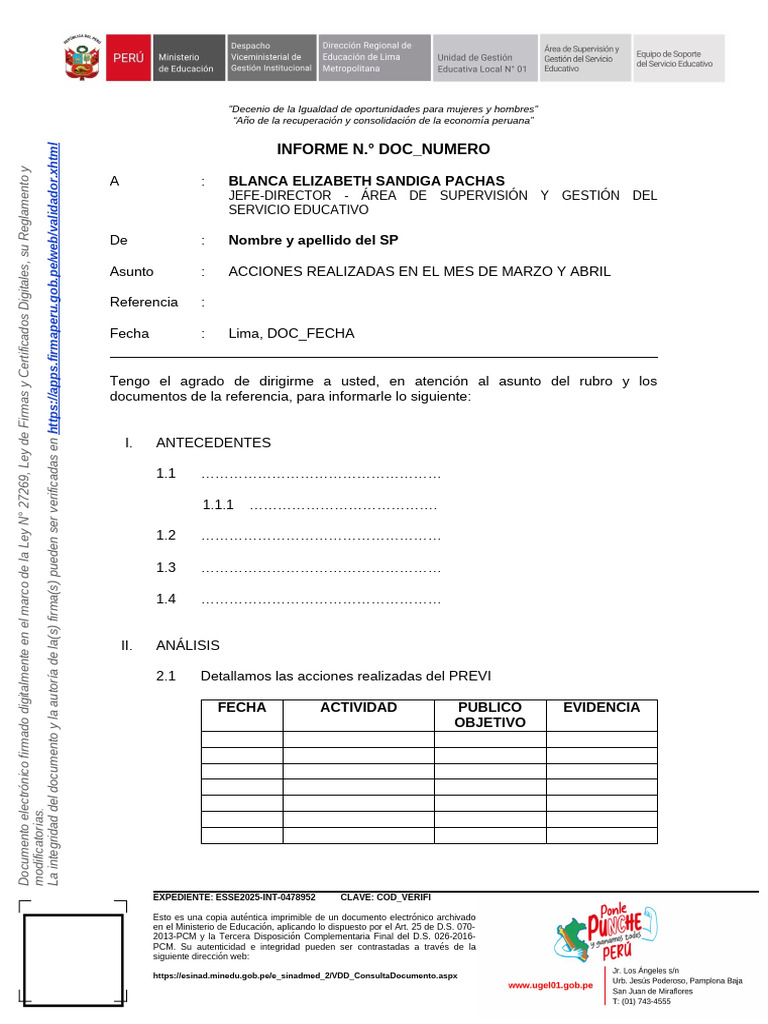 Informe 00000 2025 Minedu Vmgi Drelm Ugel01 Dir Asgese Esse 34143177 | PDF
