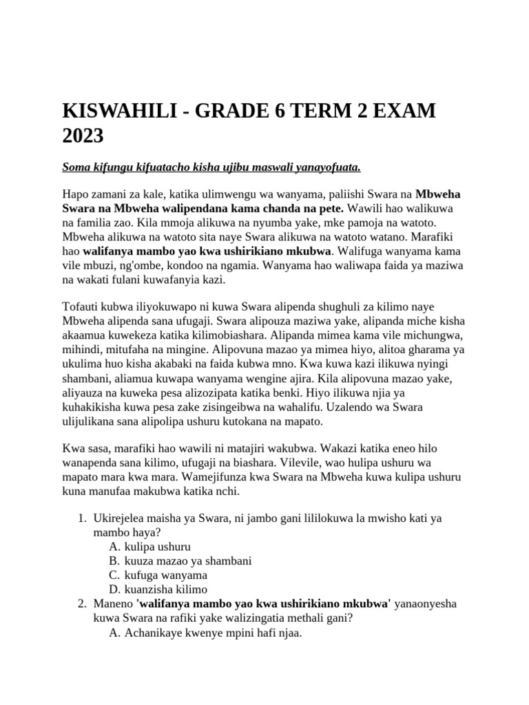 Kiswahili G6 | PDF