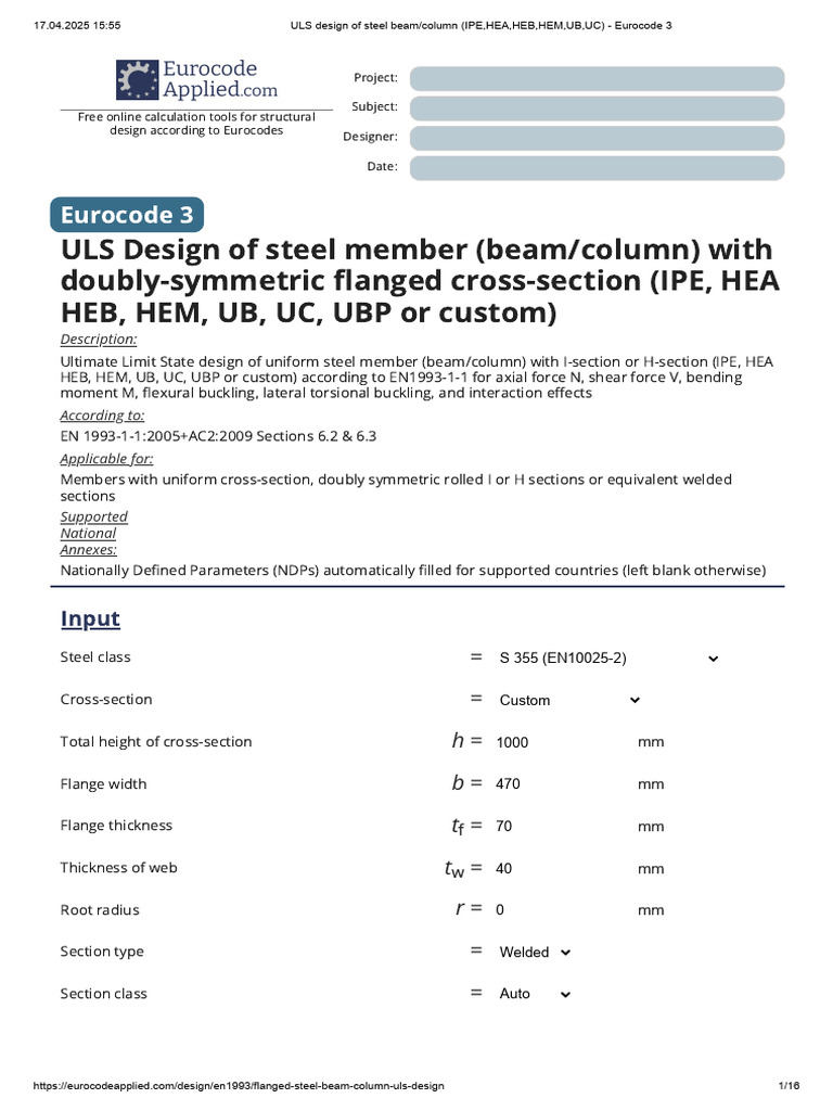 ULS Design for IPE Steel Members | PDF | Buckling | Bending