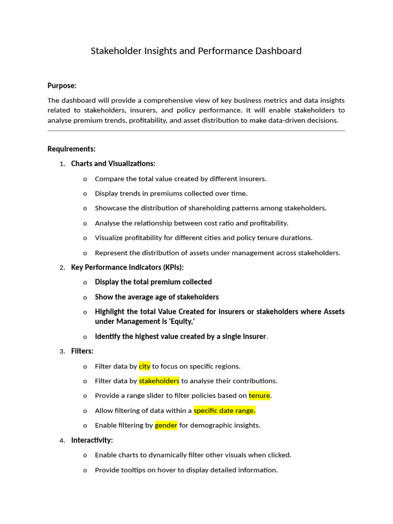 Stakeholder Performance Dashboard | PDF