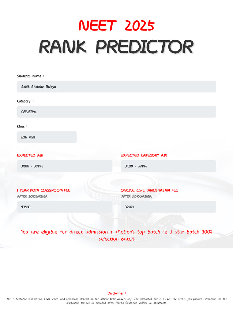 NEET 2025 Rank Prediction (1) | PDF