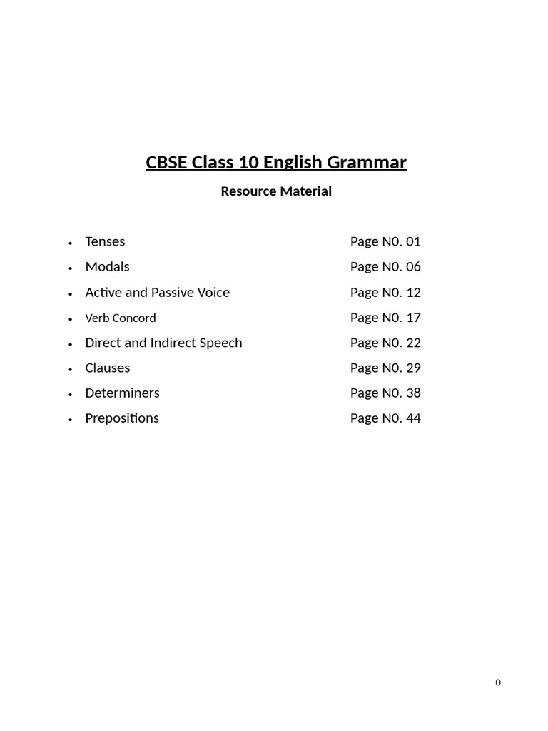 CBSE Class 10 English Grammar | PDF | Verb | Grammatical Tense