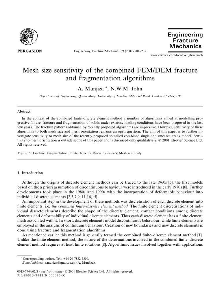 Mesh Size Sensitivity of The Combined FEMDEM Fracture and Fragmentation Algorithms | PDF ...