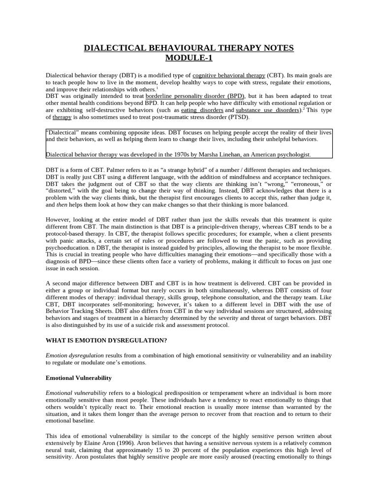 Dialectical Behavioural Therapy Notes | PDF | Dialectical Behavior ...