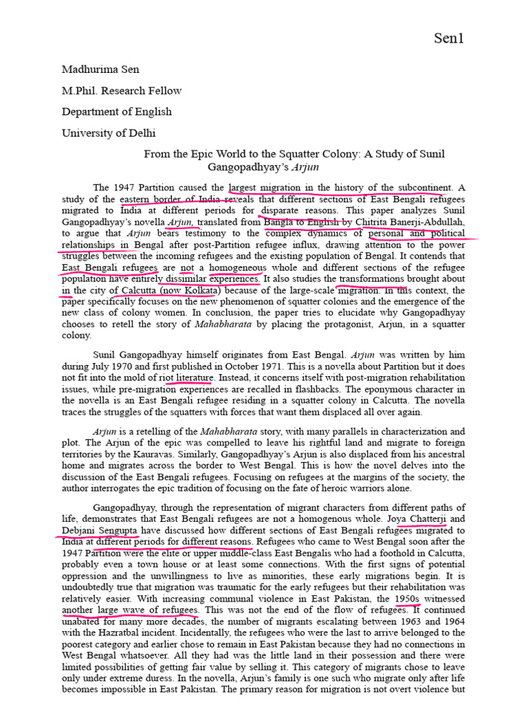 Madhurima Sen Partition Paper Upanayan PDF | PDF | Partition Of India ...