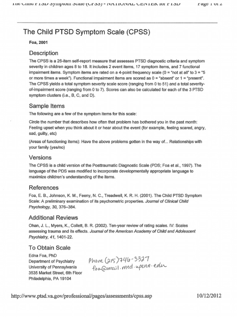Child PTSD Symptom Scale | PDF