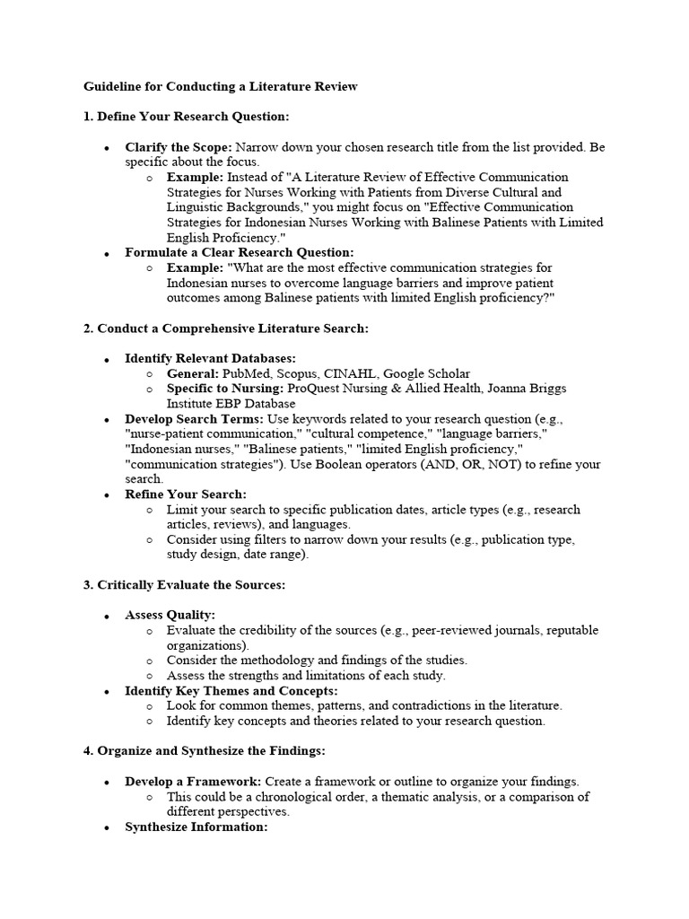 Guideline For Conducting A Literature Review | PDF | Nursing | Health Care