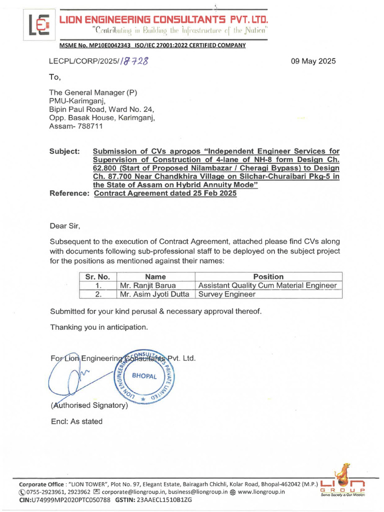 Letter No. 18728 Dt. 09.05.2025 Submission of CVs - 2) | PDF