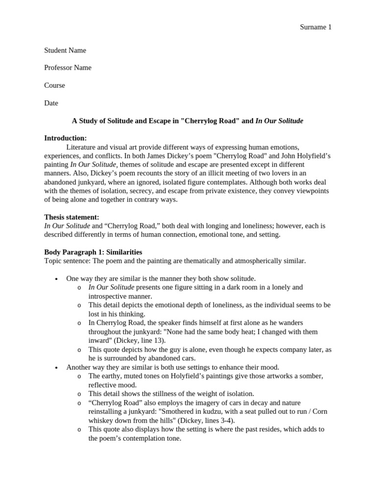 A Study of Solitude and Escape in | PDF | Solitude