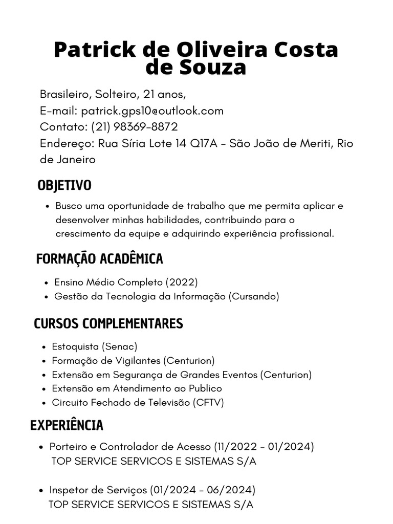 Curriculo Patrick de Oliveira | PDF