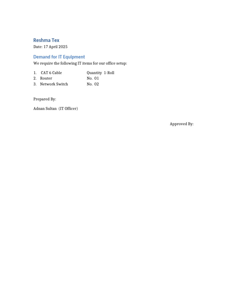 Demand For IT Equipment Reshma Tex | PDF