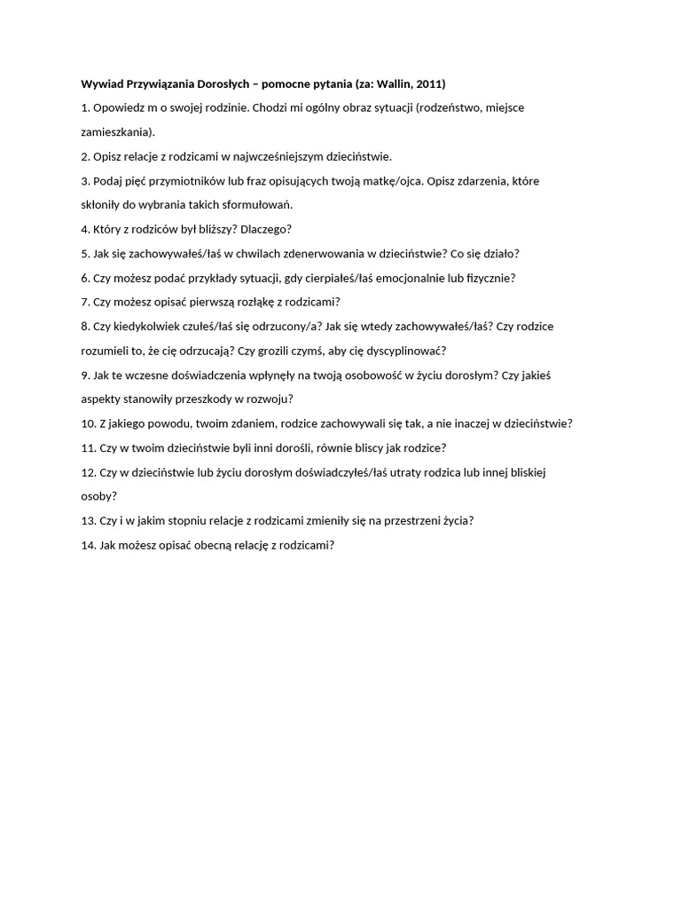 Wywiad Przywiązania Dorosłych (1) | PDF