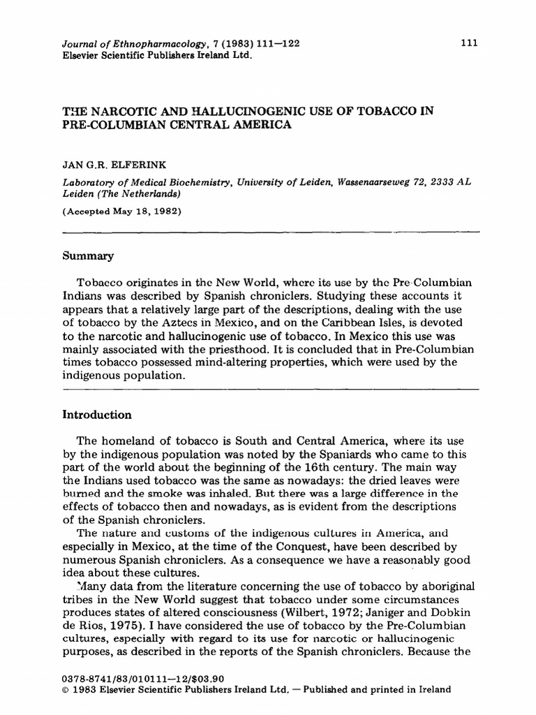 Elfernik 1983 - The Narcotic and Hallucinogenic Use of Tobacco in Pre ...