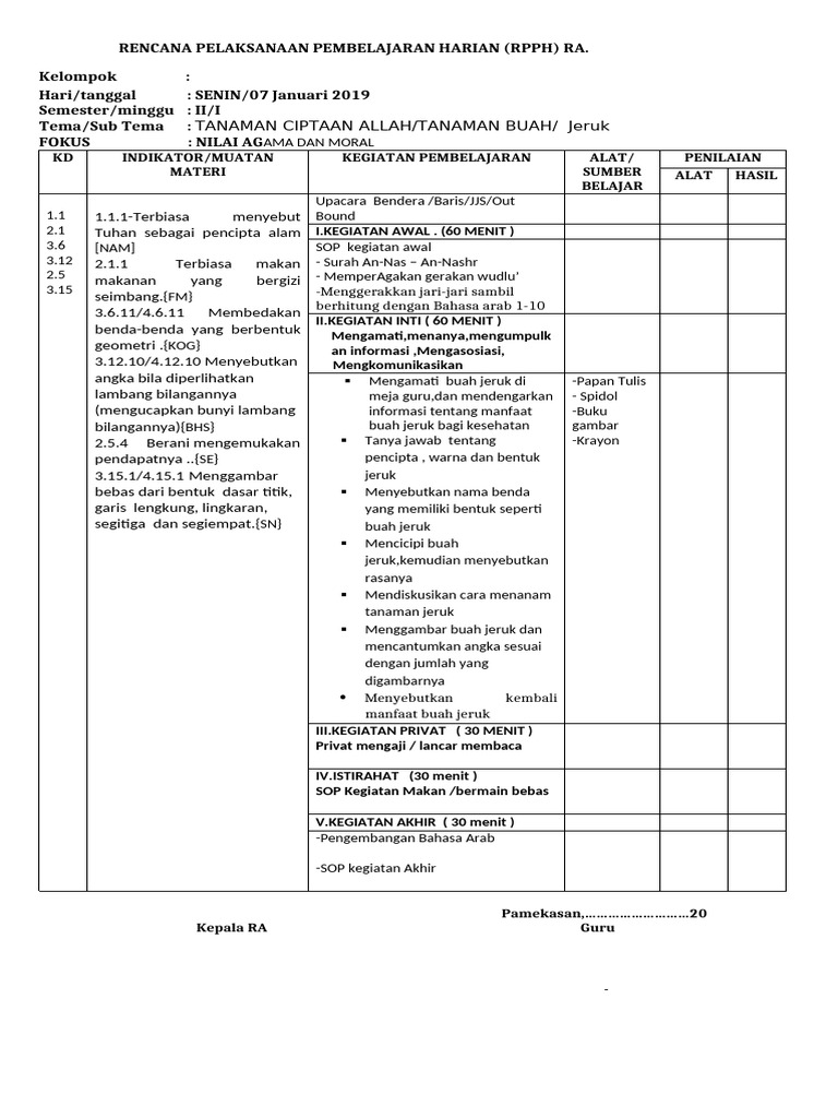 RPPH B RA Genap - Programpendidikan.com | PDF