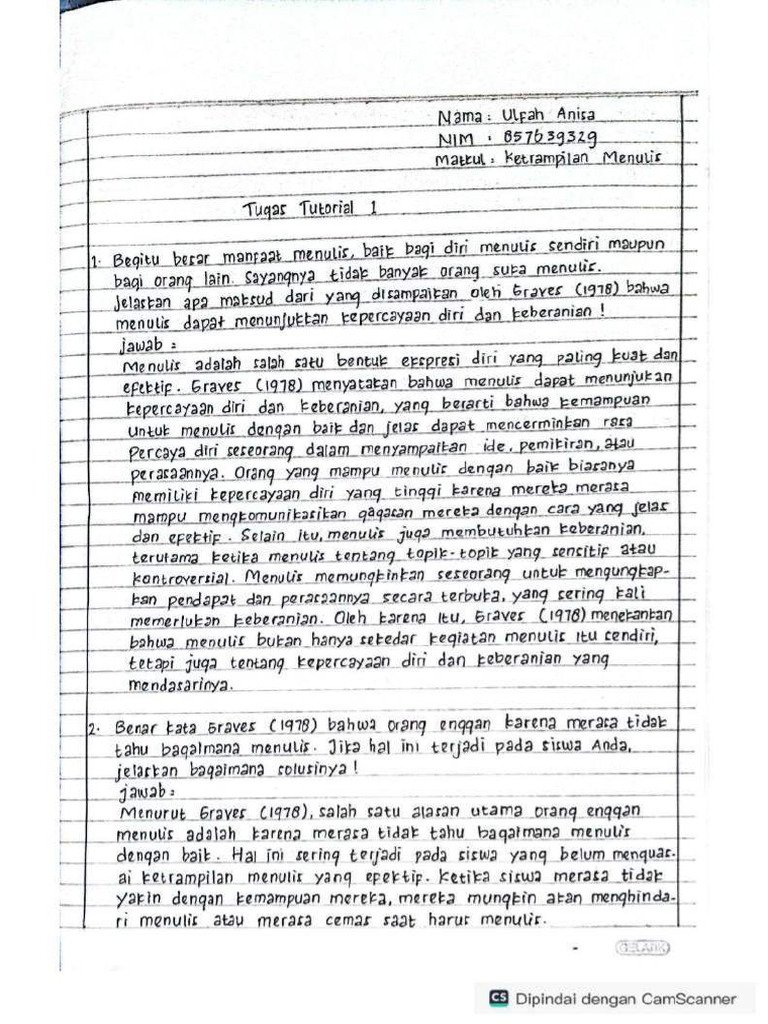 Tugas Tutorial 1 Ketrampilan Menulis - Ulfah Anisa | PDF