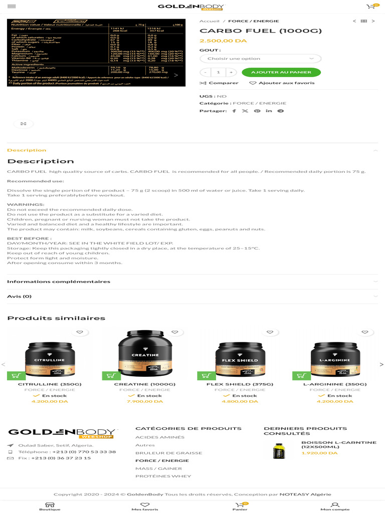 CARBO FUEL (1000G) - GoldenBody | PDF