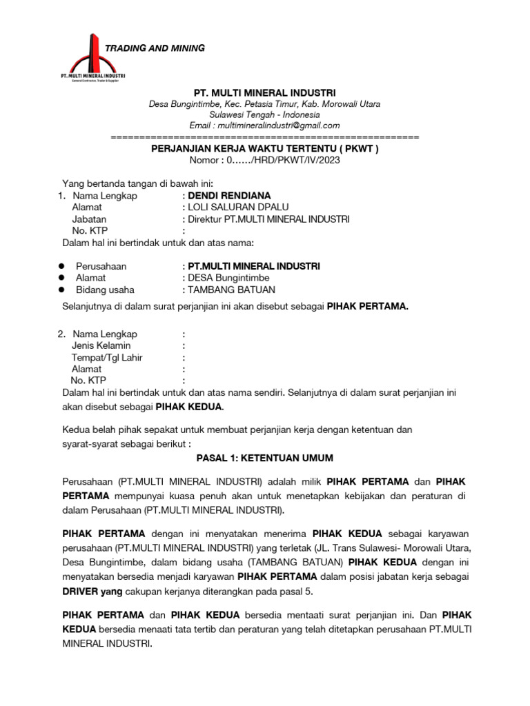 Surat PKWT Mmi Driver | PDF