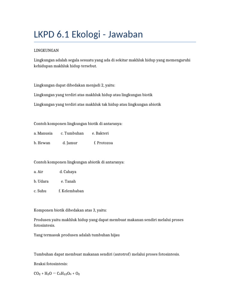 LKPD 6.1 Ekologi Jawaban | PDF