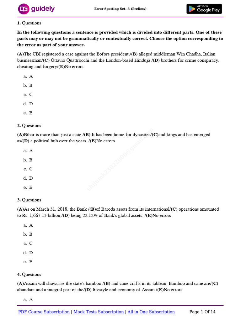 Error spotting Set-3 (Prelims) | PDF | Linguistics | Grammar