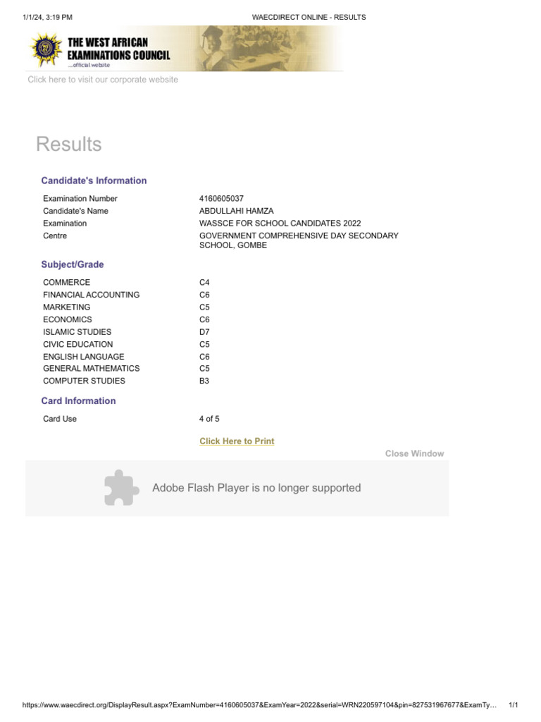 Waecdirect Online - Results | PDF