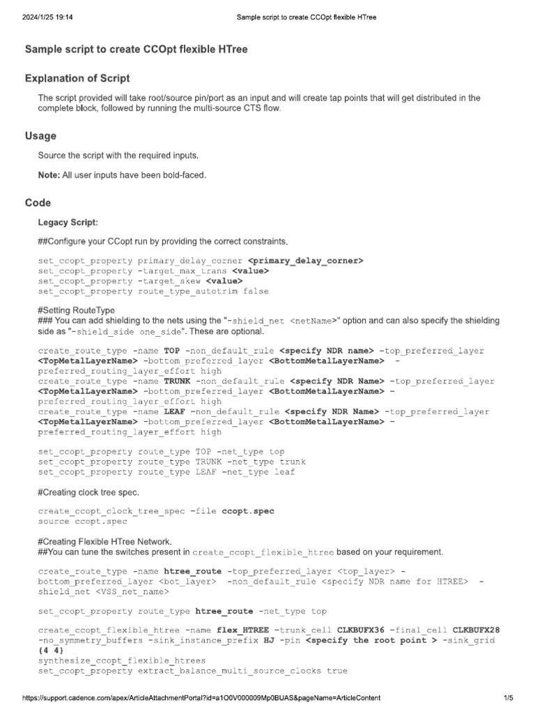 Sample Script To Create CCOpt Flexible HTree | PDF