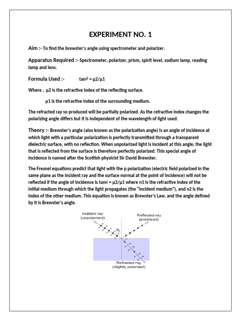 Experiment No 1 Brewster 2 | PDF | Polarization (Waves) | Electromagnetic Radiation